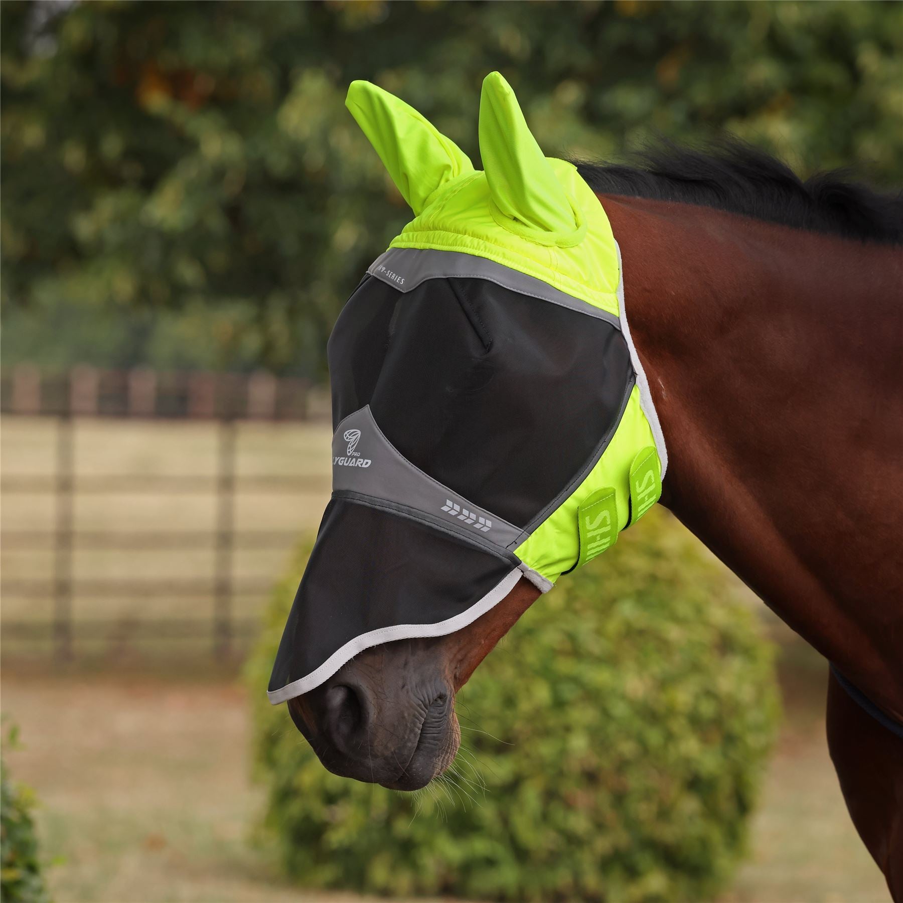 FlyGuard Pro Hi-Viz Fine Mesh Fly Mask with Ears & Nose – Just Horse Riders